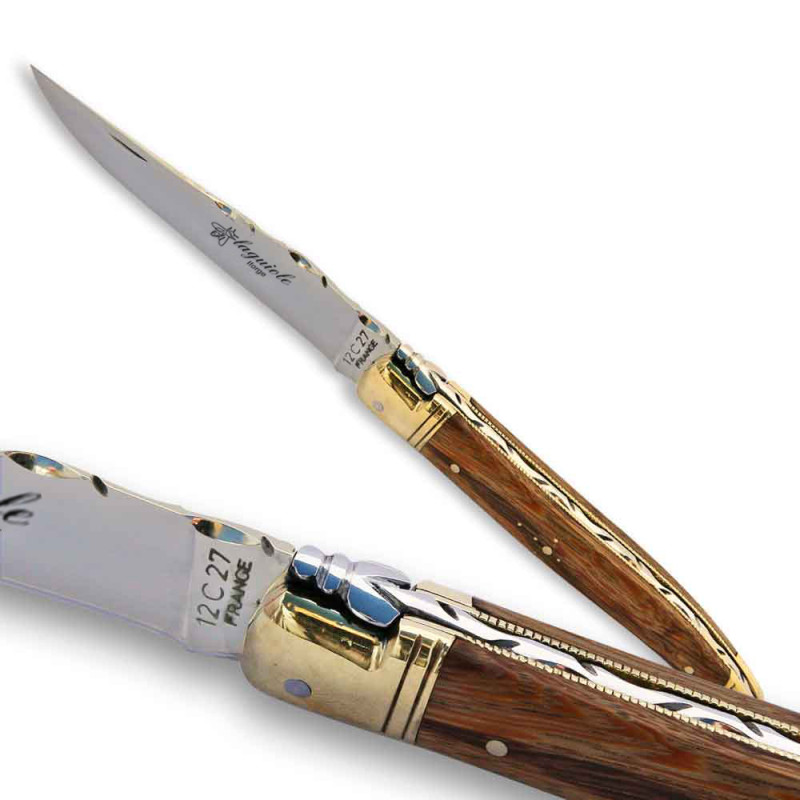 laguiole knife with snake wood handle and forged bee made in France