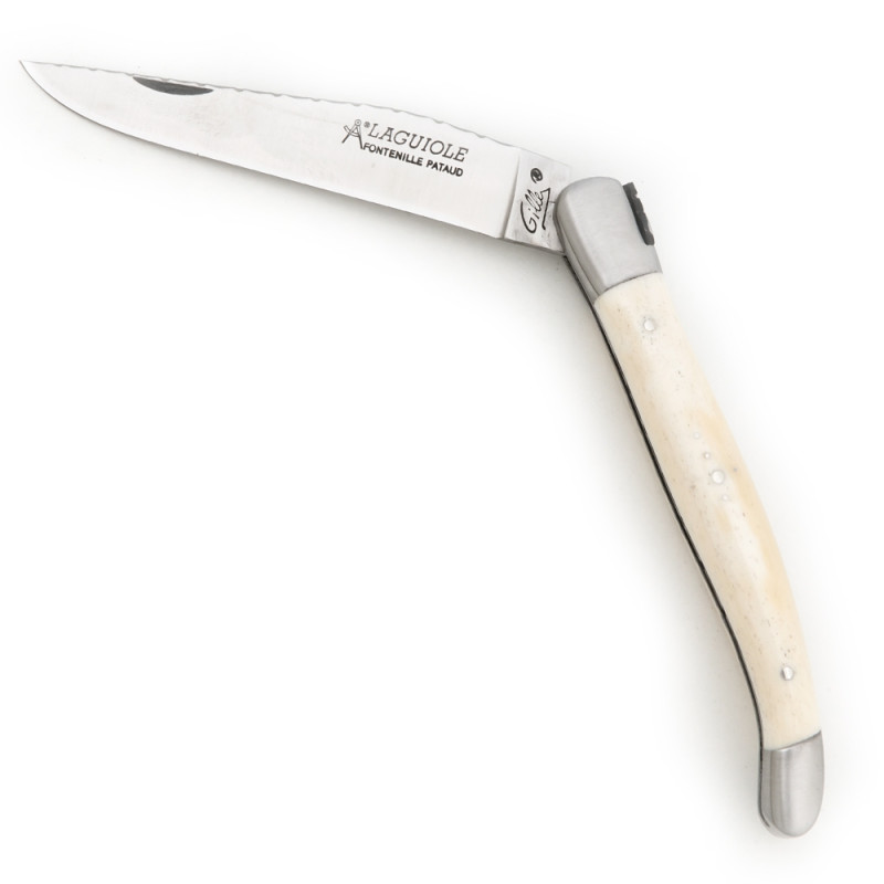 laguiole knife with bone handle and bee inlayed mother of pearl France